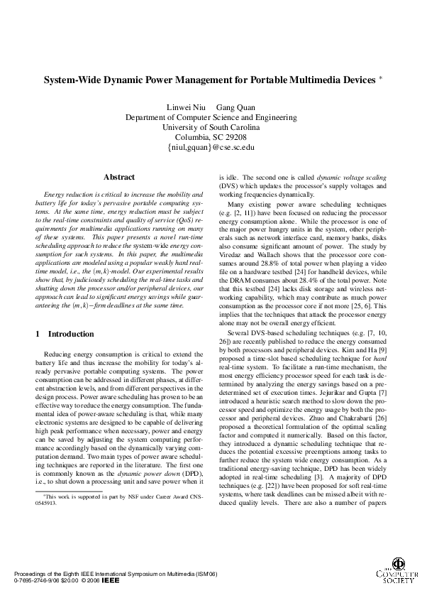 (PDF) System-Wide Dynamic Power Management for Portable Multimedia Devices