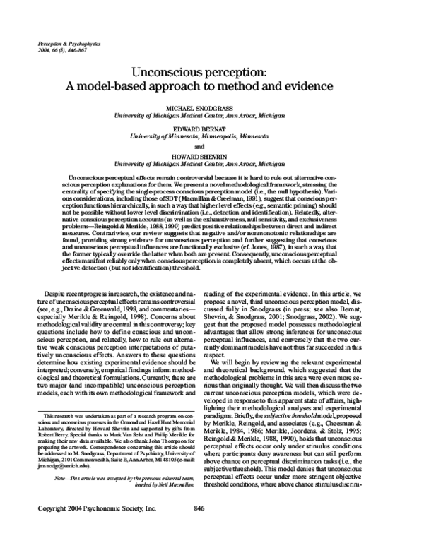 (PDF) Unconscious perception at the objective detection threshold exists