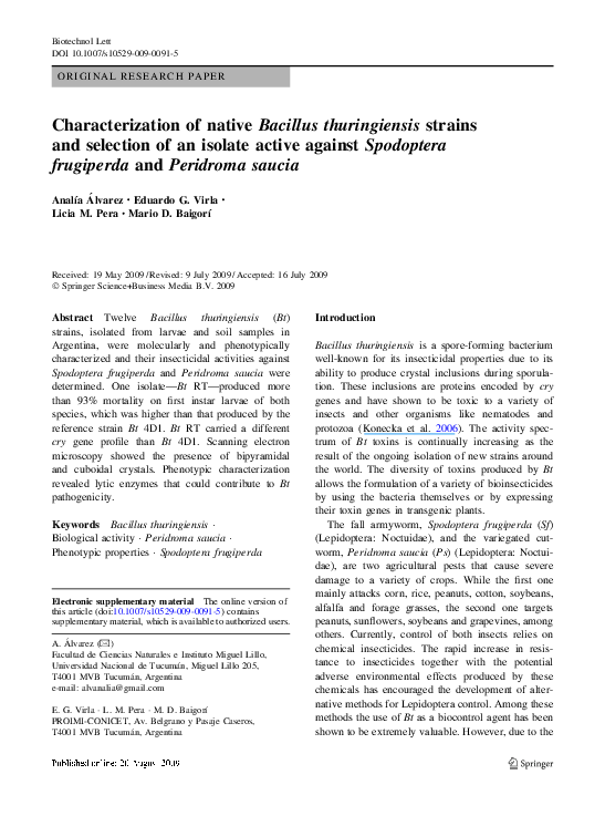 (PDF) Characterization of native Bacillus thuringiensis strains by PCR-RAPD based fingerprinting