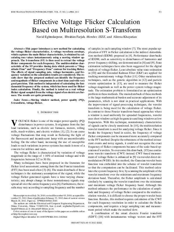 (PDF) Effective Voltage Flicker Calculation Based on Multiresolution S-Transform