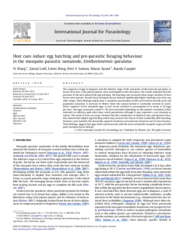 (PDF) Host cues induce egg hatching and pre-parasitic foraging ...