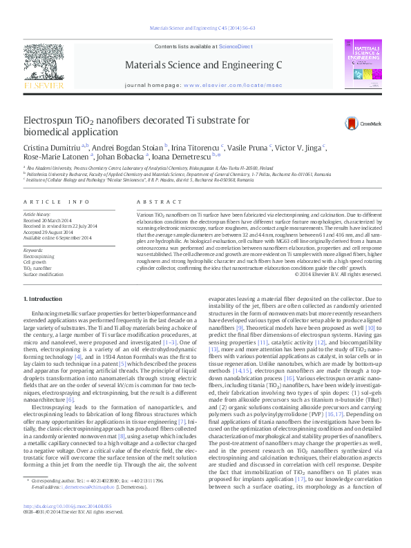 (PDF) Electrospun TiO2 nanofibers decorated Ti substrate for biomedical ...