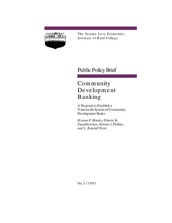 (PDF) Community Development Banking, A Proposal to Establish a ...