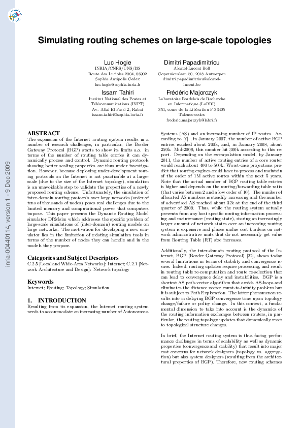 (PDF) Simulating Routing Schemes on Large-Scale Topologies