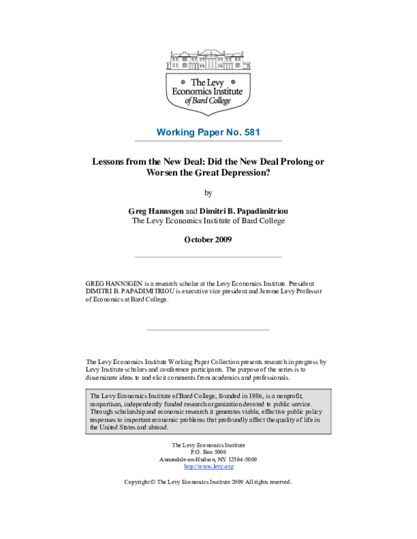 (PDF) Lessons from the New Deal: Did the New Deal Prolong Or Worsen the ...