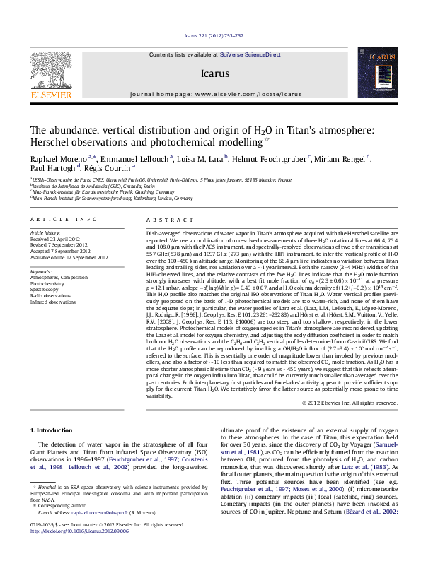 (PDF) The abundance, vertical distribution and origin of H2O in Titan’s ...