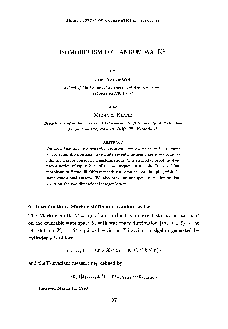 (PDF) Isomorphism of random walks