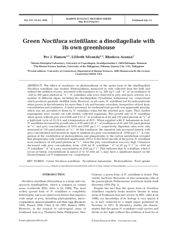 (PDF) Green Noctiluca scintillans: a dinoflagellate with its own greenhouse