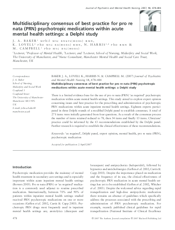 (PDF) Multidisciplinary consensus of best practice for pro re nata (PRN ...