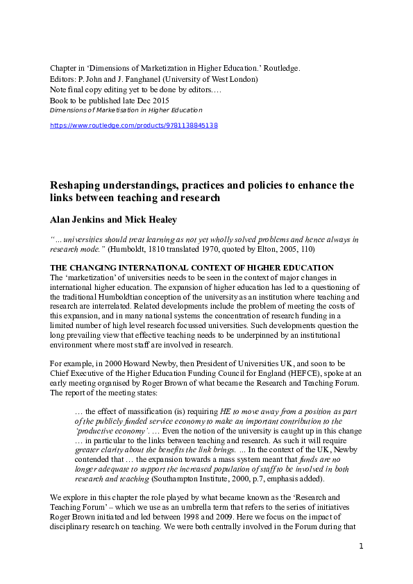 (DOC) Reshaping understandings, practices and policies to enhance the ...