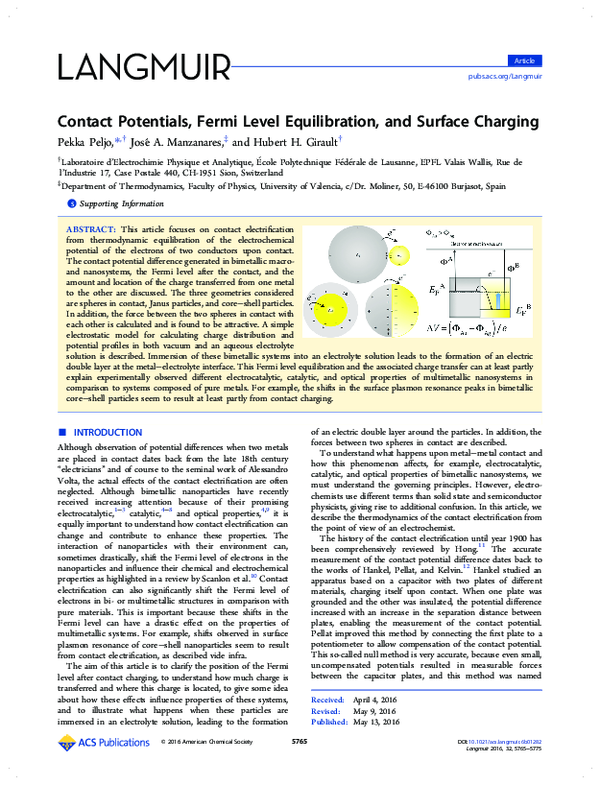 (PDF) Contact Potentials, Fermi Level Equilibration, and Surface Charging