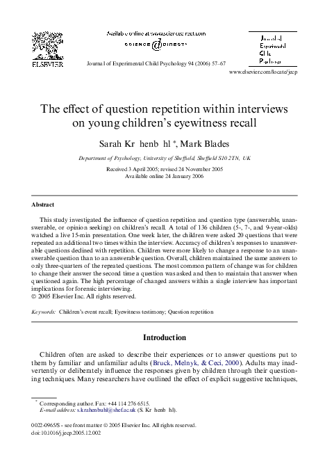 (PDF) The effect of question repetition within interviews on young ...