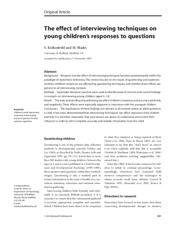 (PDF) The effect of interviewing techniques on young children's ...