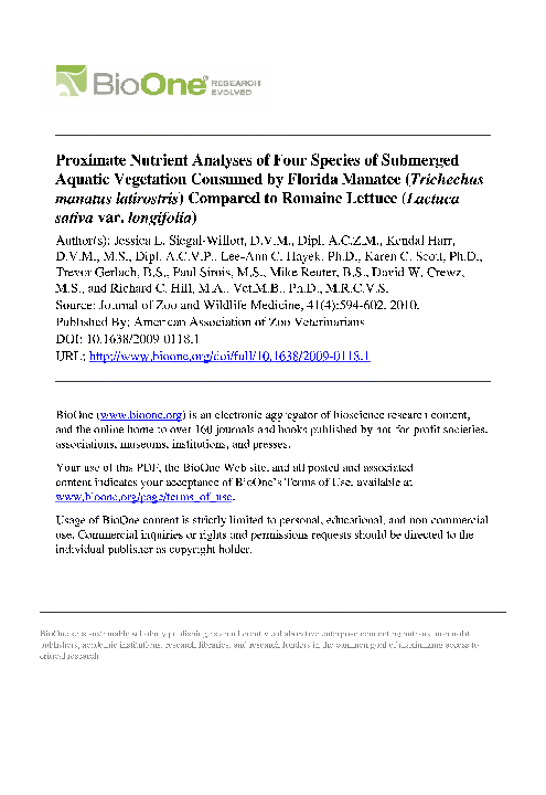 (PDF) Proximate Nutrient Analyses of Four Species of Submerged Aquatic ...