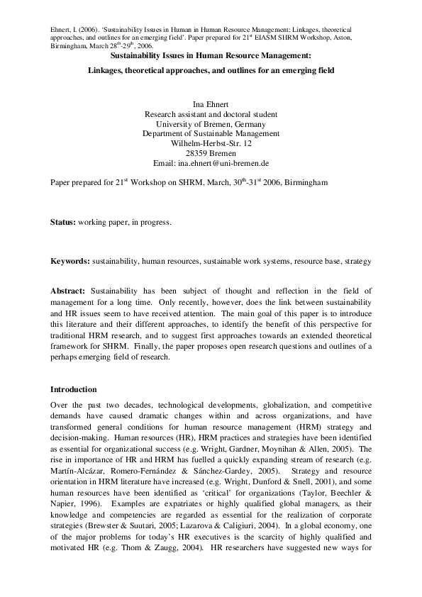 (DOC) Research Proposal for Sustainable Human Resource Management | Md ...