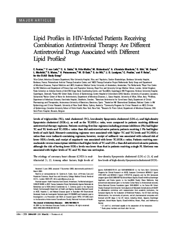 (PDF) Lipid profiles in HIV-infected patients receiving combination ...