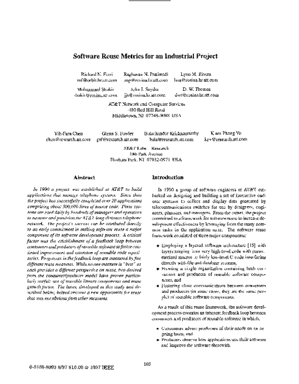 (PDF) Software Reuse Metrics for an Industrial Project