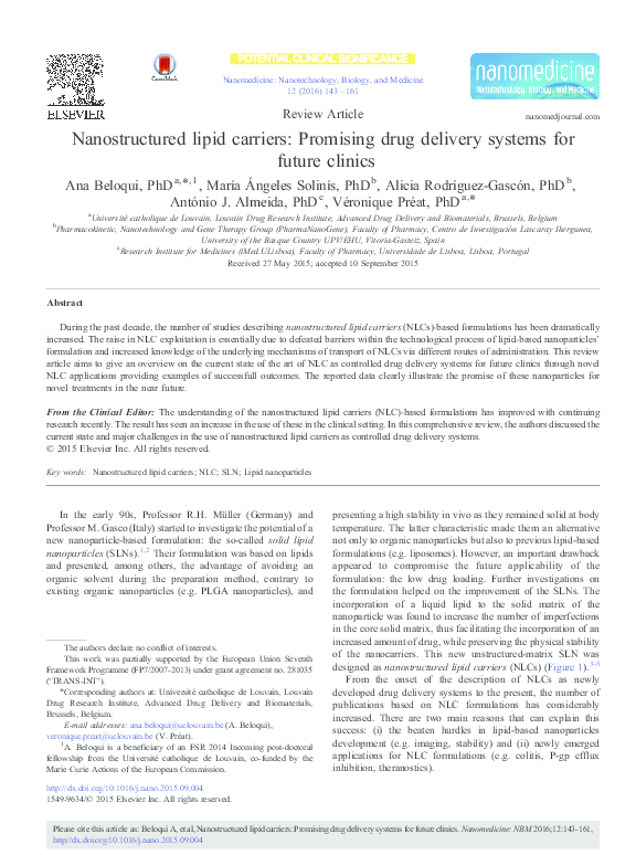 (PDF) Nanostructured lipid carriers: Promising drug delivery systems ...