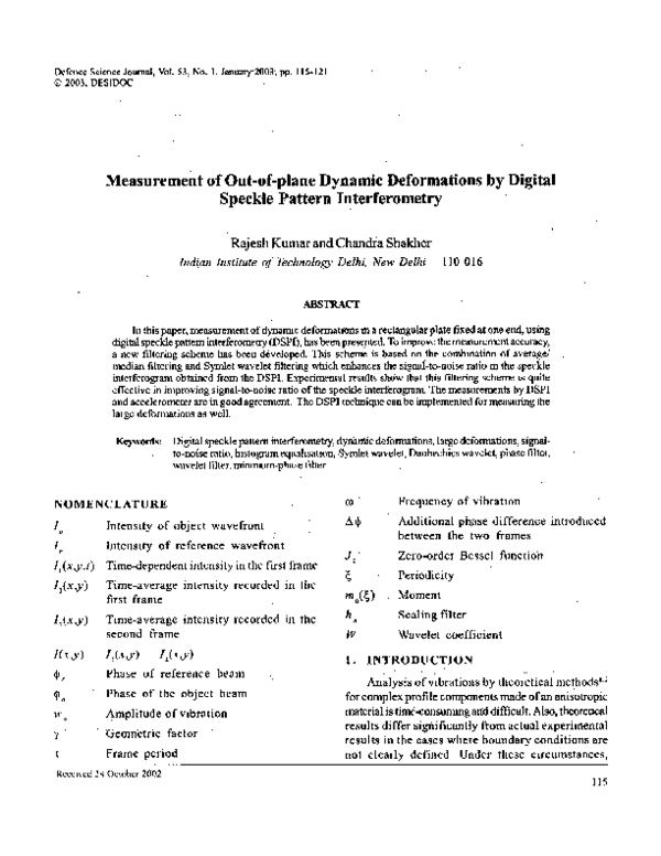 (PDF) Measurement of Out-of-plane Dynamic Deformations by Digital Speckle Pattern Interferometry