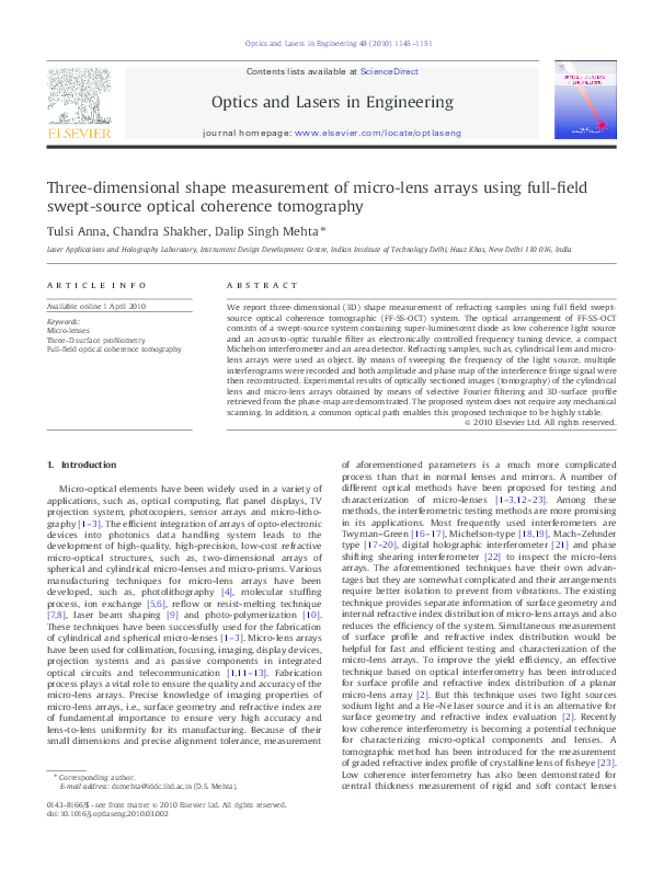 (PDF) Three-dimensional shape measurement of micro-lens arrays using full-field swept-source ...