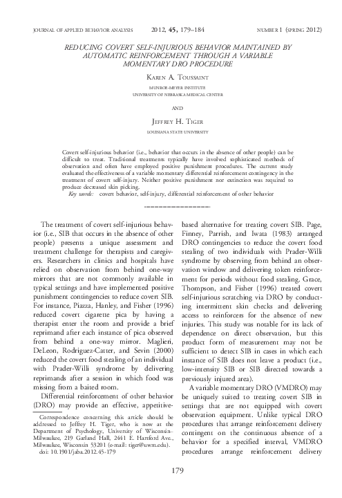 (PDF) Reducing Covert Self-Injurious Behavior Maintained by Automatic ...