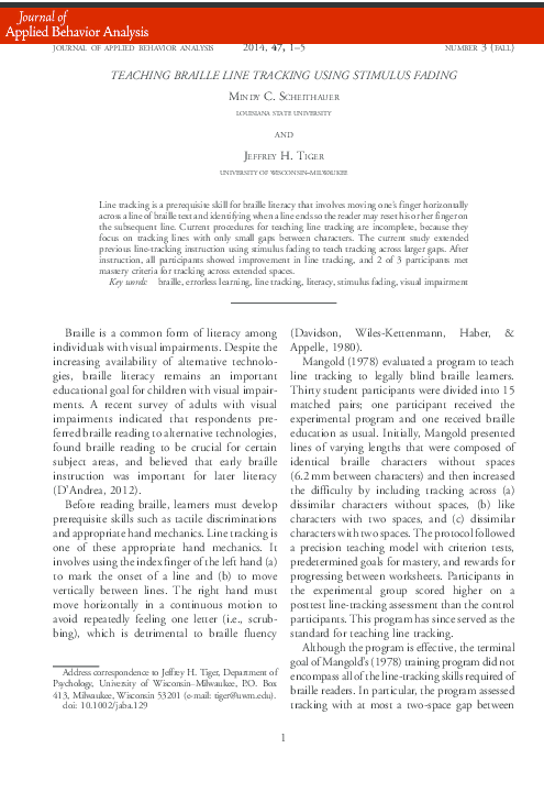 (PDF) Teaching braille line tracking using stimulus fading