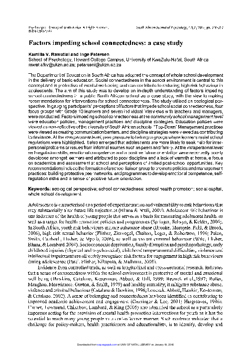 (PDF) Factors impeding school connectedness: a case study