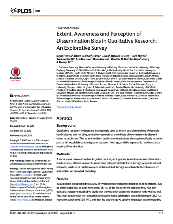 Extent, Awareness and Perception of Dissemination Bias in Qualitative ...