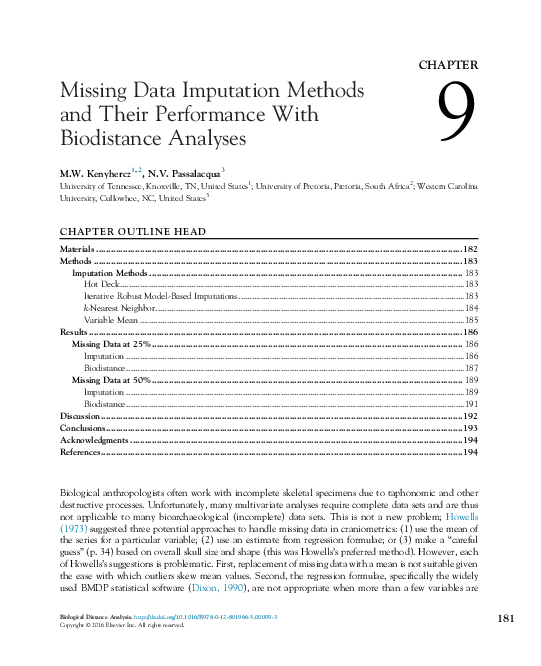 Pdf Missing Data Imputation Methods And Their Performance With Biodistance Analyses