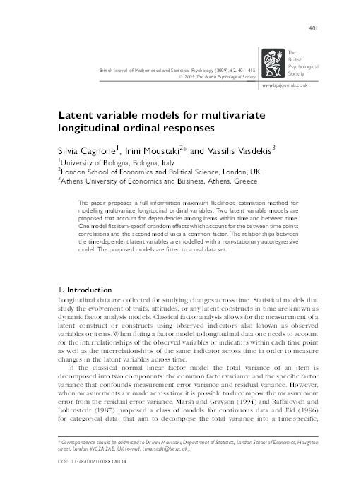 (PDF) Latent variable models for multivariate longitudinal ordinal responses