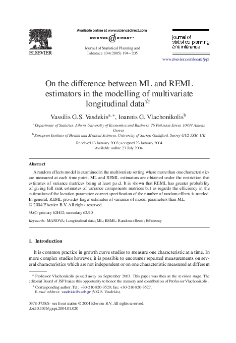 (PDF) On the difference between ML and REML estimators in the modelling of multivariate ...