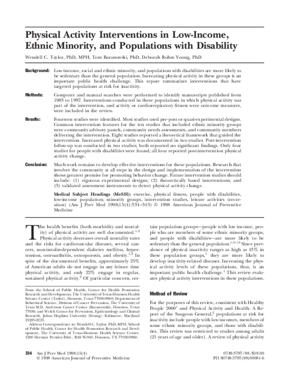 (PDF) Physical activity interventions in low-income, ethnic minority, and populations with ...