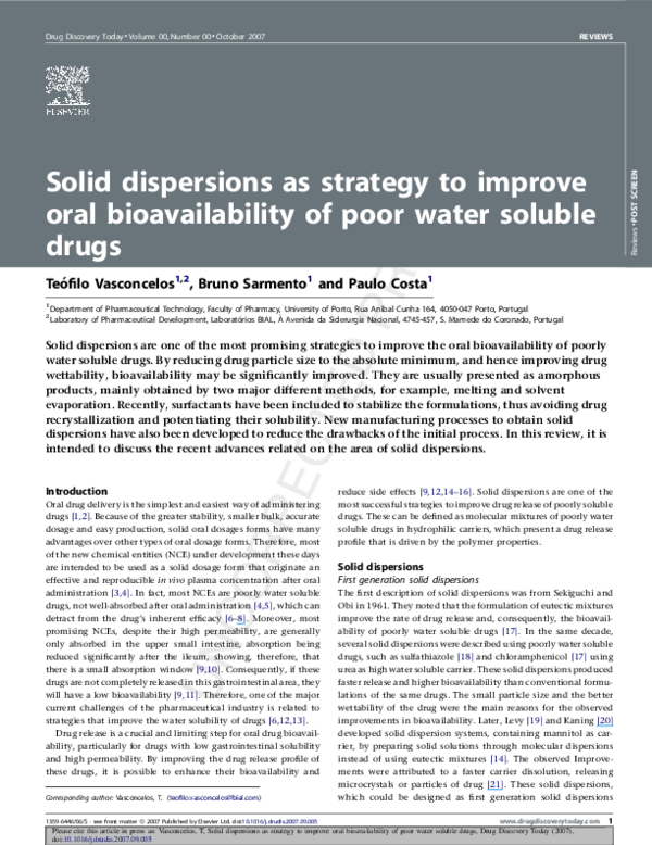(PDF) Solid dispersions as strategy to improve oral bioavailability of ...