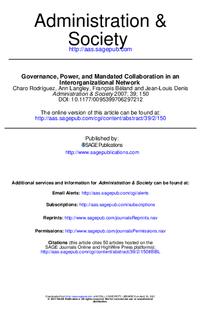 Pdf Governance Power And Mandated Collaboration In An Interorganizational Network