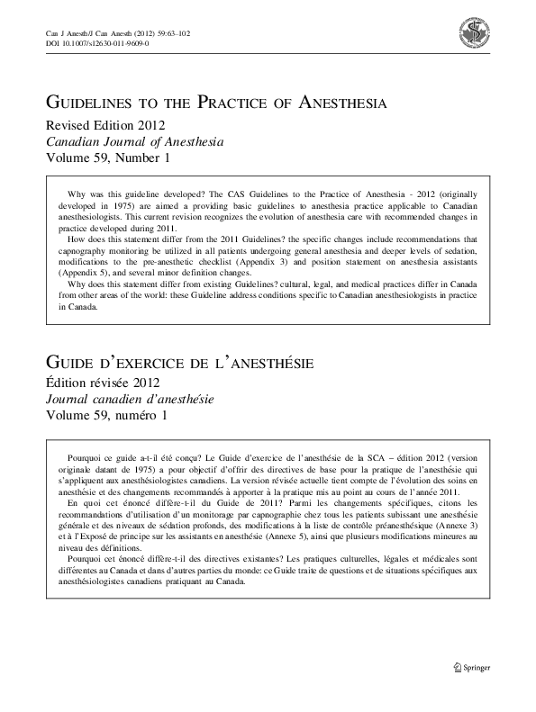 (PDF) Guidelines to the Practice of Anesthesia Revised Edition 2011