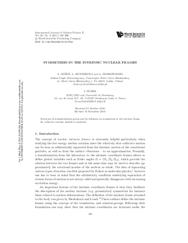 (PDF) Symmetries in the Intrinsic Nuclear Frames