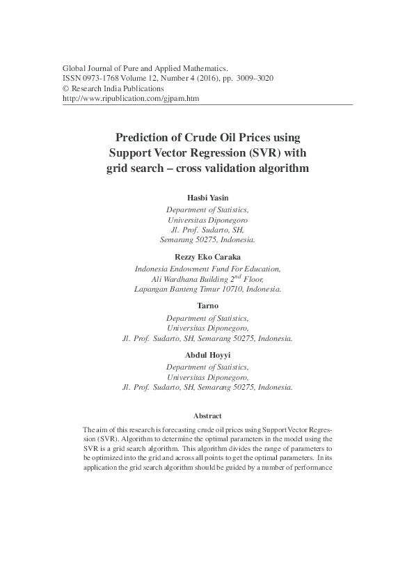 (PDF) Prediction of Crude Oil Prices using Support Vector Regression (SVR) with grid search ...