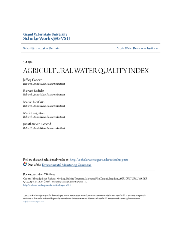 (PDF) AGRICULTURAL WATER QUALITY INDEX