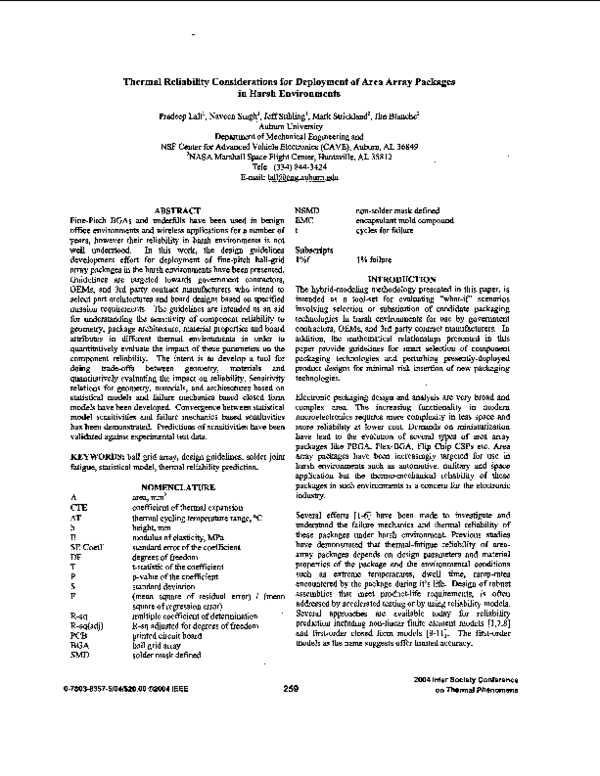 (PDF) Thermal reliability considerations for Deployment of area array ...