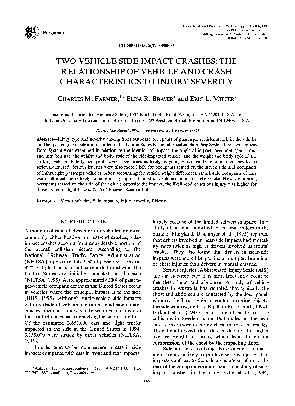 (PDF) Two-vehicle side impact crashes: The relationship of vehicle and ...