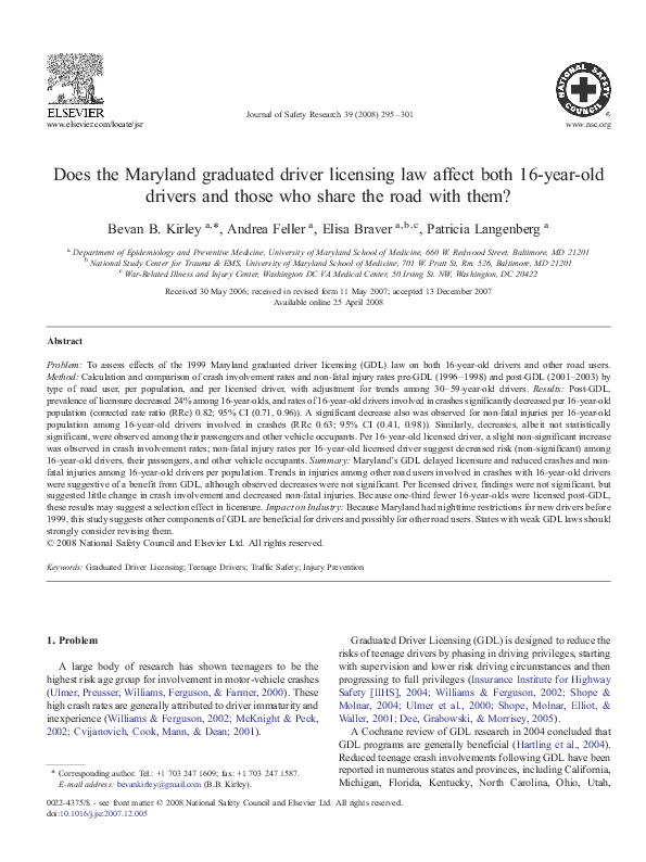 (PDF) Does the Maryland graduated driver licensing law affect both 16 ...