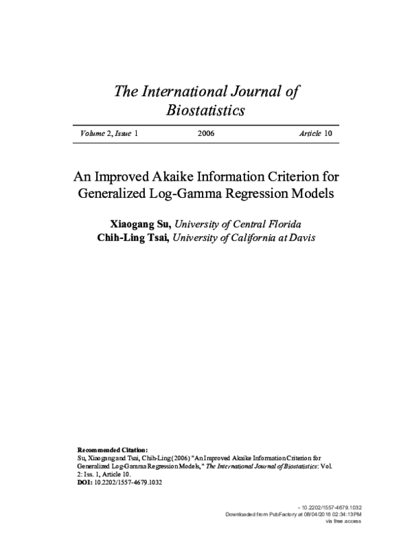Pdf An Improved Akaike Information Criterion For Generalized Log Gamma Regression Models