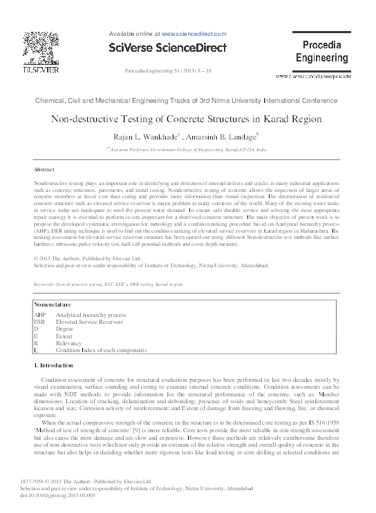 Pdf Non Destructive Testing Of Concrete Structures In Karad Region