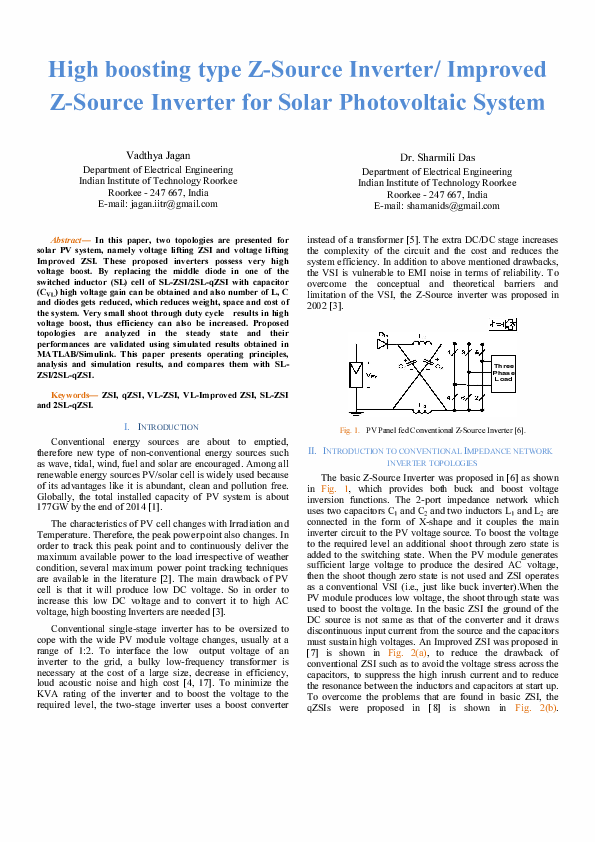 Pdf High Boosting Type Z Source Inverter Improved Z Source Inverter