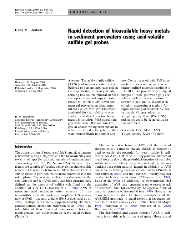 (PDF) Rapid detection of bioavailable heavy metals in sediment ...
