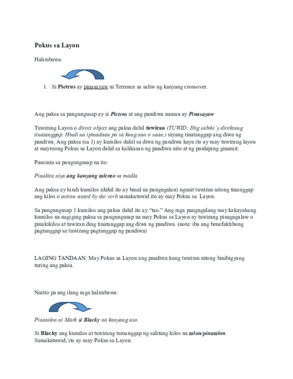 (DOC) Pokus ng Pandiwa: Layon at Benefaktib