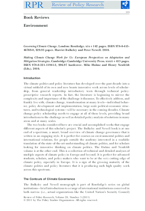 (PDF) Governing Climate Change – By Harriet Bulkeley and Peter Newell ...