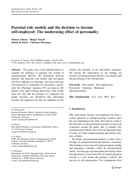 (PDF) Parental role models and the decision to become self-employed ...