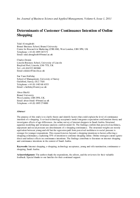 Pdf Determinants Of Customer Continuance Intention Of Online Shopping