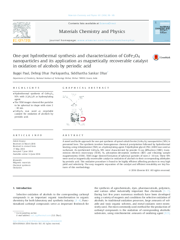 (PDF) One-pot hydrothermal synthesis and characterization of CoFe 2 O 4 ...